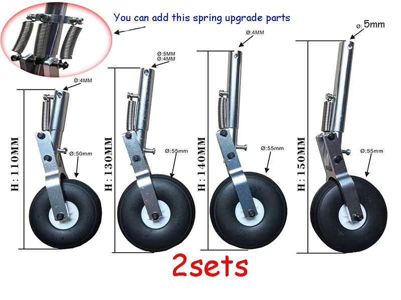 2Sets-Tail-Wheel-Set-Shock-Absorbing-Landing-Gear-Wheel-With-Spring ...