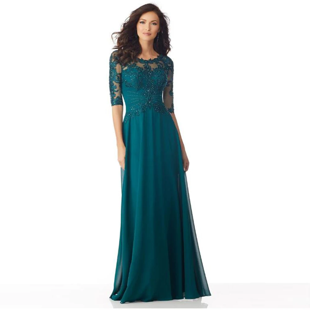 2021-New-Gorgeous-Teal-Lace-Mother-of-the-Bride-Dresses-With-Half ...