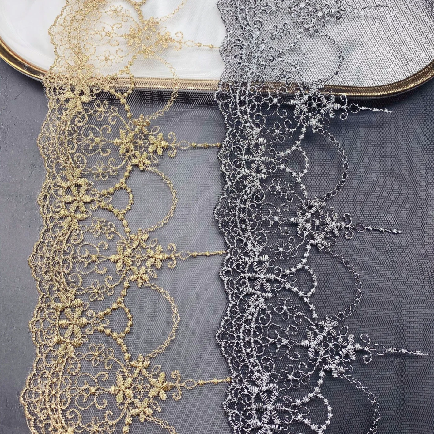 20 Yards Width 11.6cm Gold Silver Thread Embroidery Lace Fabric Luxury ...