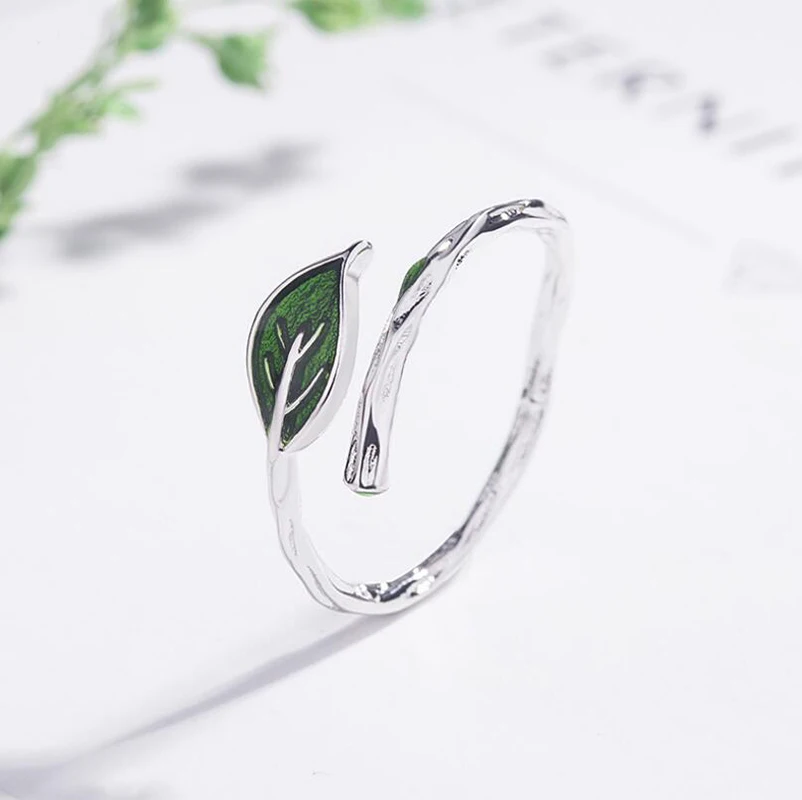 2021 New Creative Leaf Branch Shape Open Rings for Women Fashion Korean ...