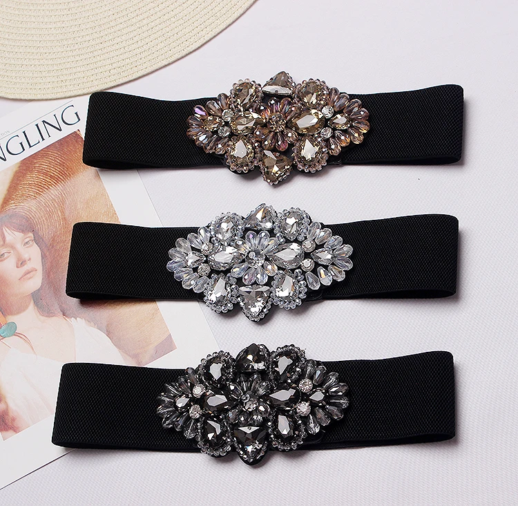 Elastic Rhinestone Belt | Elastic Body Rhinestone | Wide Belt Women ...