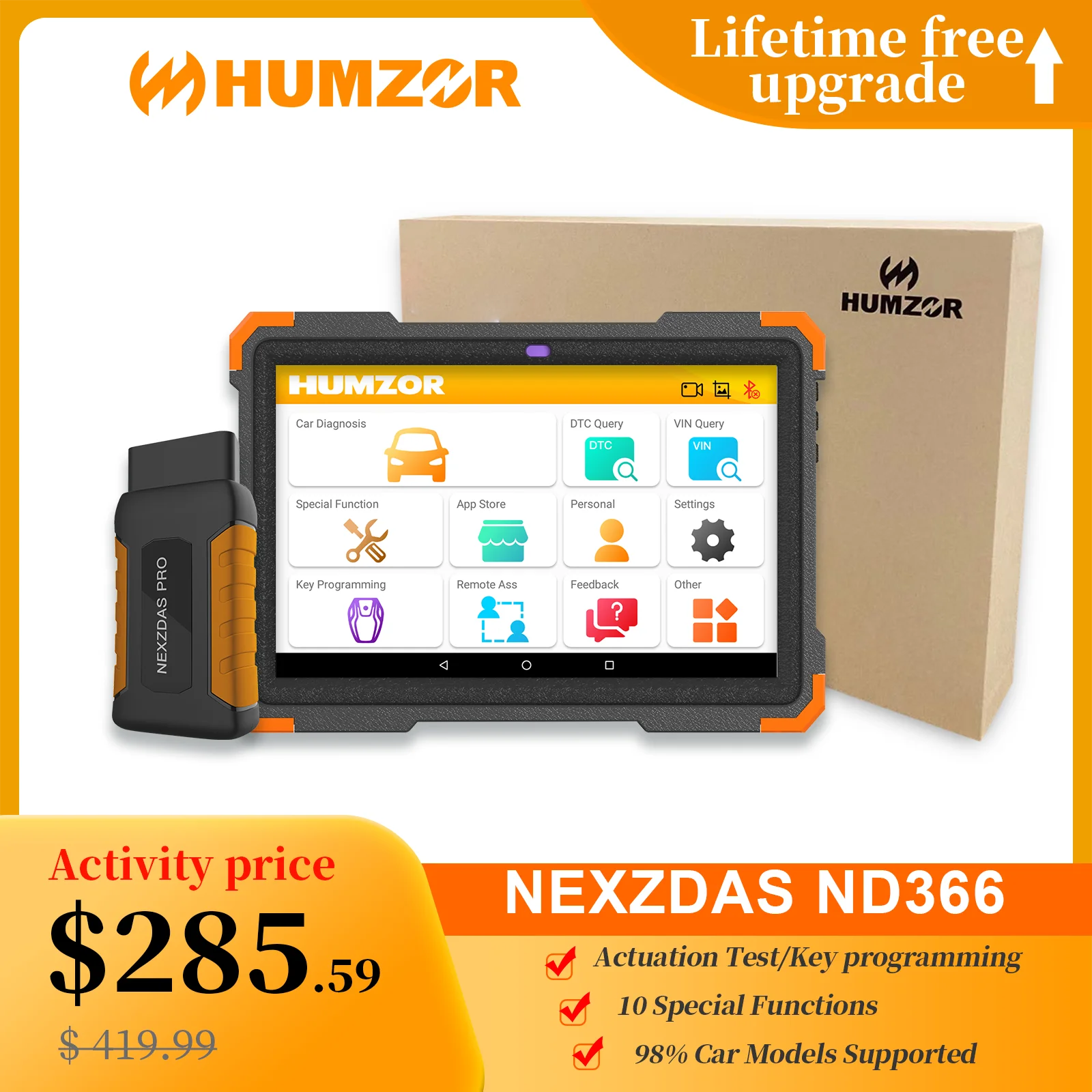 Humzor ND366 Elite OBD2 Scanner Tablet Full System for ABS Airbag Oil ...