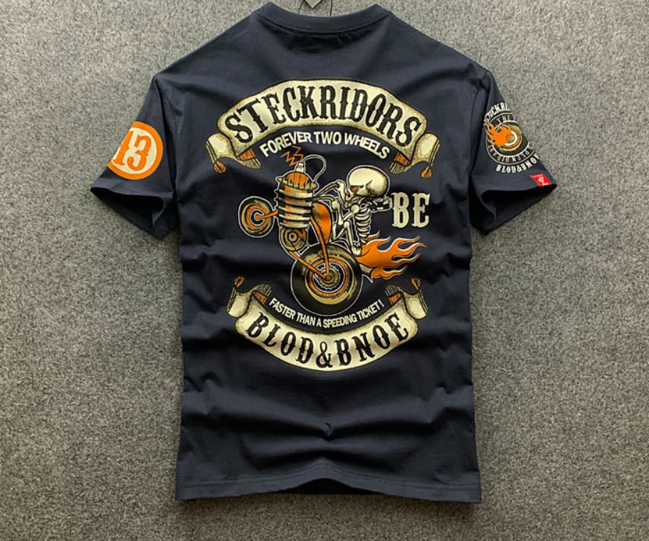 Men's Skull T Shirt Male Motorcycle Punk Rock T-shirt Mens Summer Short ...