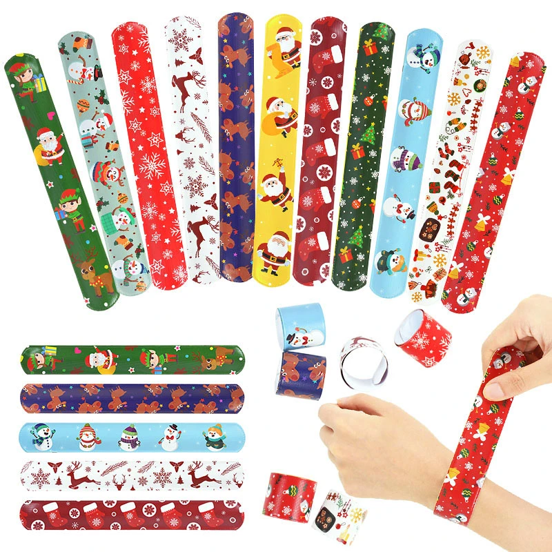 10pcs Christmas Slap Bracelets Santa Claus Snowman Elk Tree Printed ...