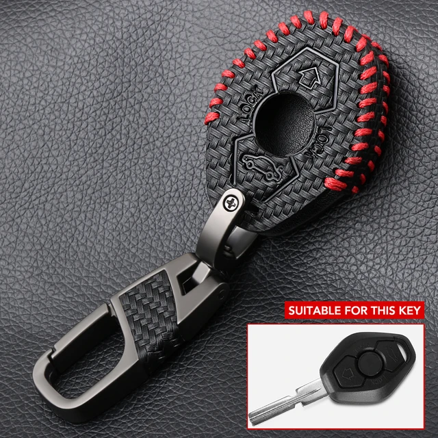 Black Leather Zinc Alloy Carbon Fiber Style Car Key Case for BMW M3 E38 ...