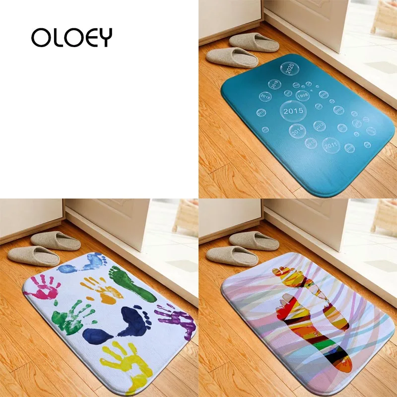 40-60cm-Colorful-Hand-Print-Footprint-Flannel-Mat-Bathroom-Non-slip ...