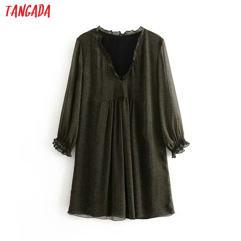 Tangada женское зеленое леопардовое платье Плиссированное винтажное модное элегантное женское