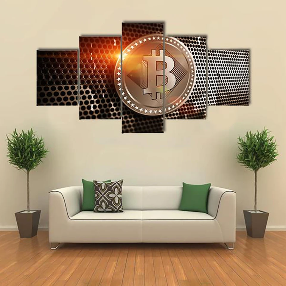 5 Panel Bitcoin Sheet Metal Wall Art Posters Canvas Pictures HD Prints ...