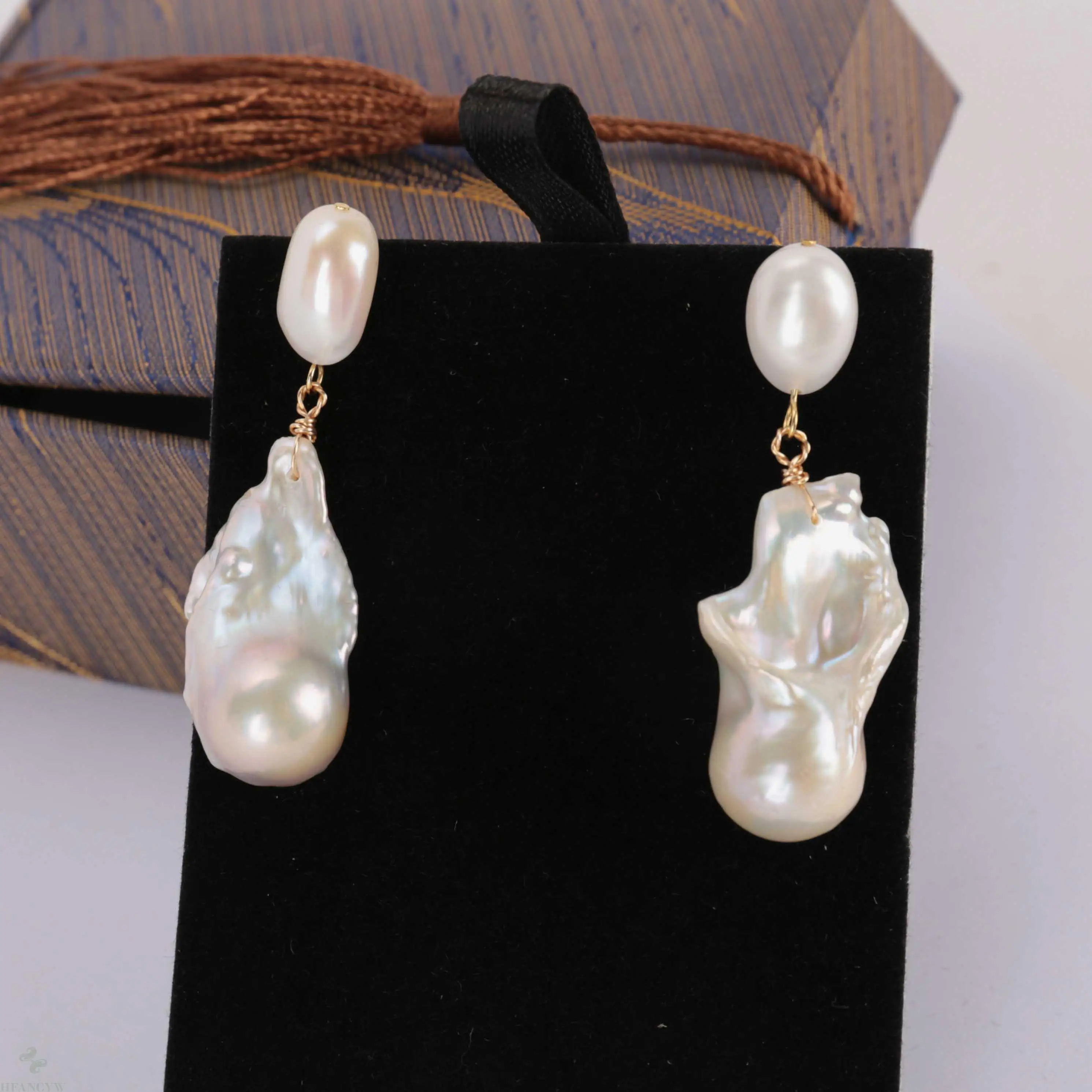 Pendientes de perlas barrocas blancas naturales, 15 25mm, 18K, fiesta ...