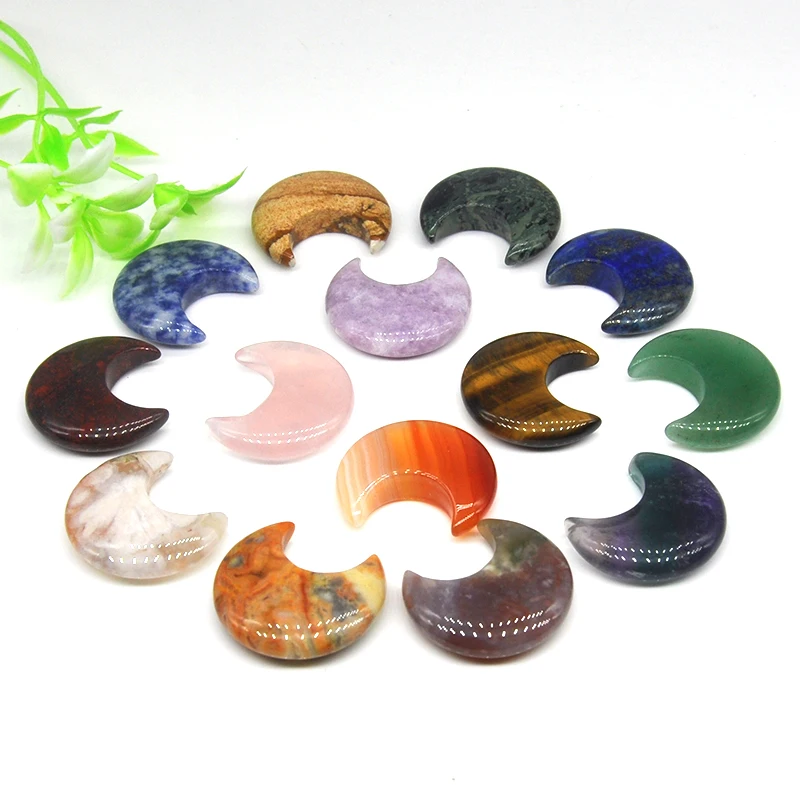 30MM Moon Shaped Statue Natural Stone Healing Crystals Carved Jewelry ...