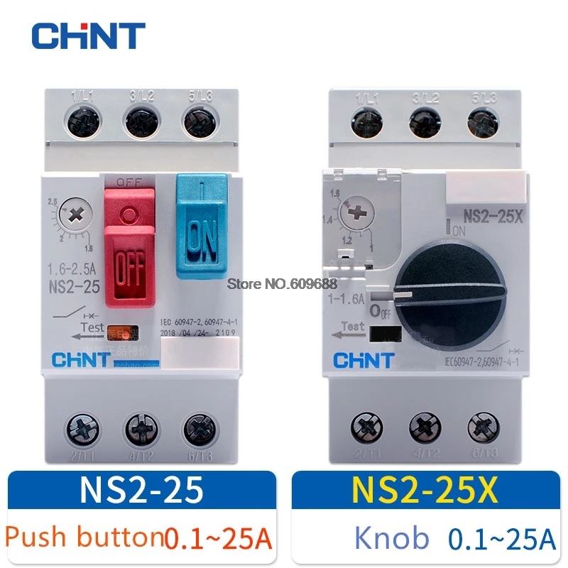 CHINT CHNT motor starter NS2-25 NS2-25X NS2-25/AE11 1.6-2.5A Motor protector Motor Circuit ...