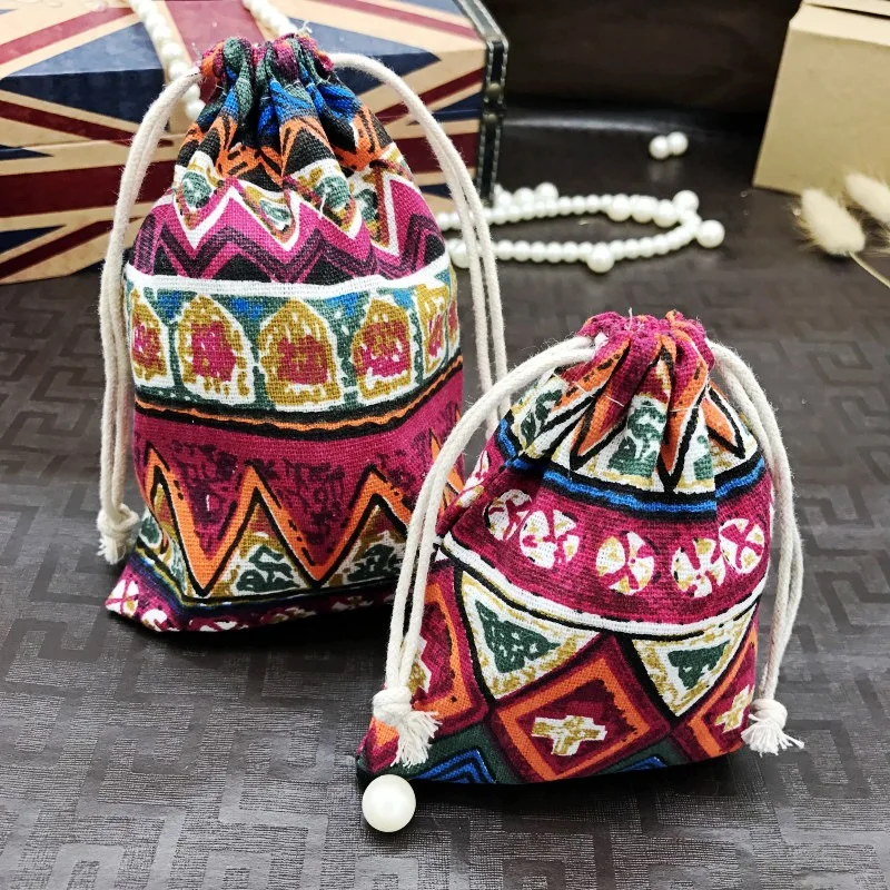 Vintage Chinese National Style 10x14cm Cotton Line Drawstring Pouches ...