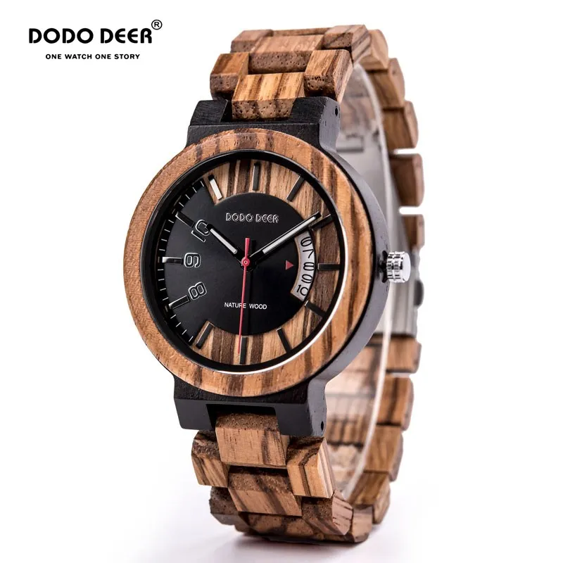DODO DEER Wooden Watch Men Luxury Brand Design Date Display Wood Quartz ...