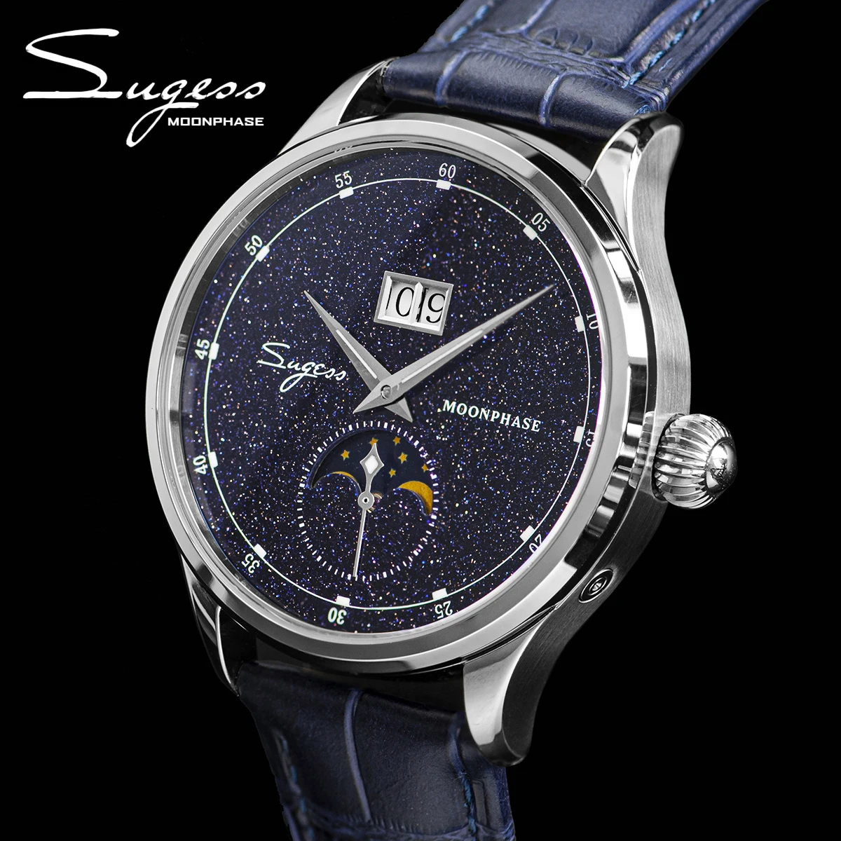 Sugess Mens Watch Limited Edition Moonphase 316l Stainless Steel Case ...