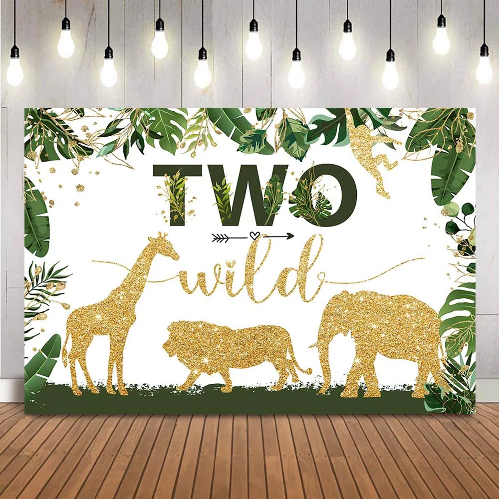Paper & Party Supplies gold Two Wild Birthday Banner Jungle Black ...
