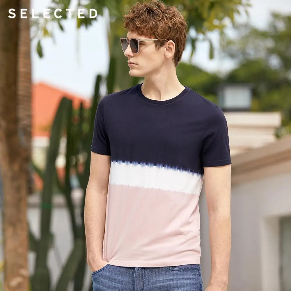 SELECTED 2019 Men's Pure Cotton Gradient Short sleeved T shirt S ...