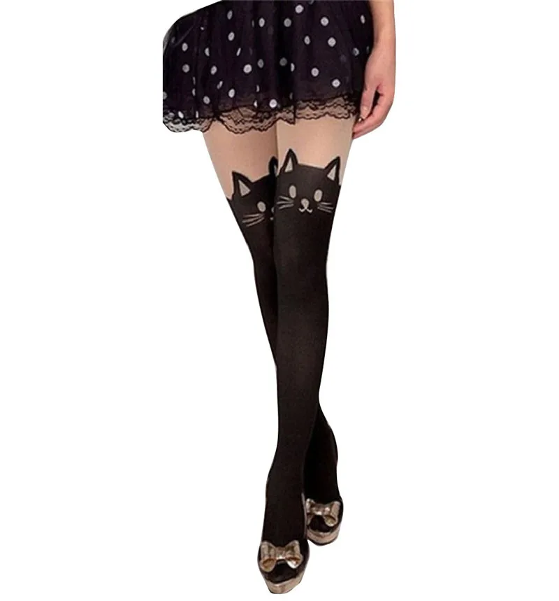 Cat Stockings Women Cute Cat Tail Leggings Catoon knee Socks Sexy Sheer ...