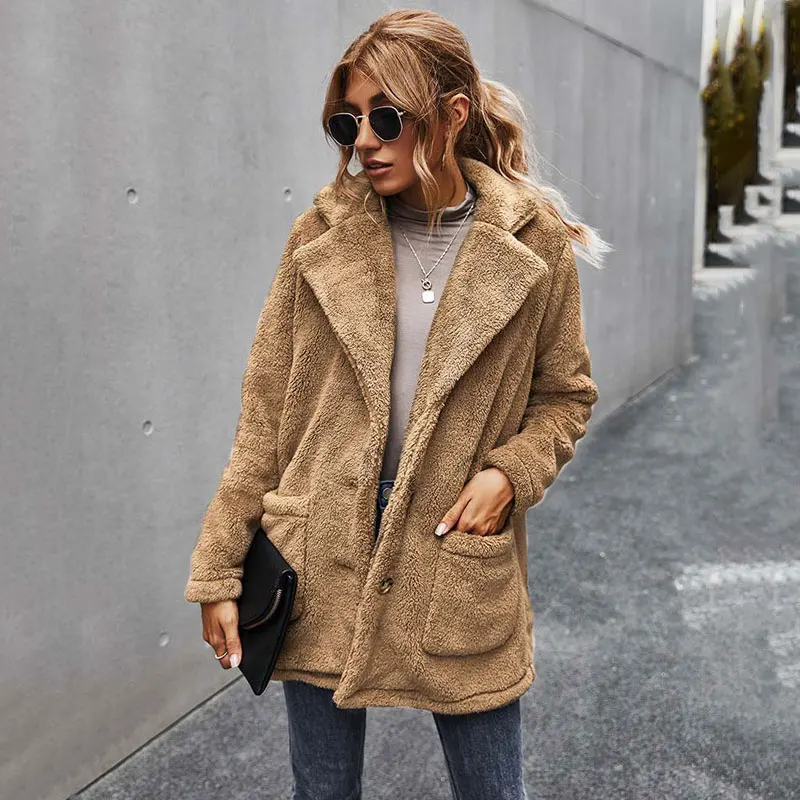Abrigo de piel sintética para mujer, chaqueta mullida de felpa de manga ...