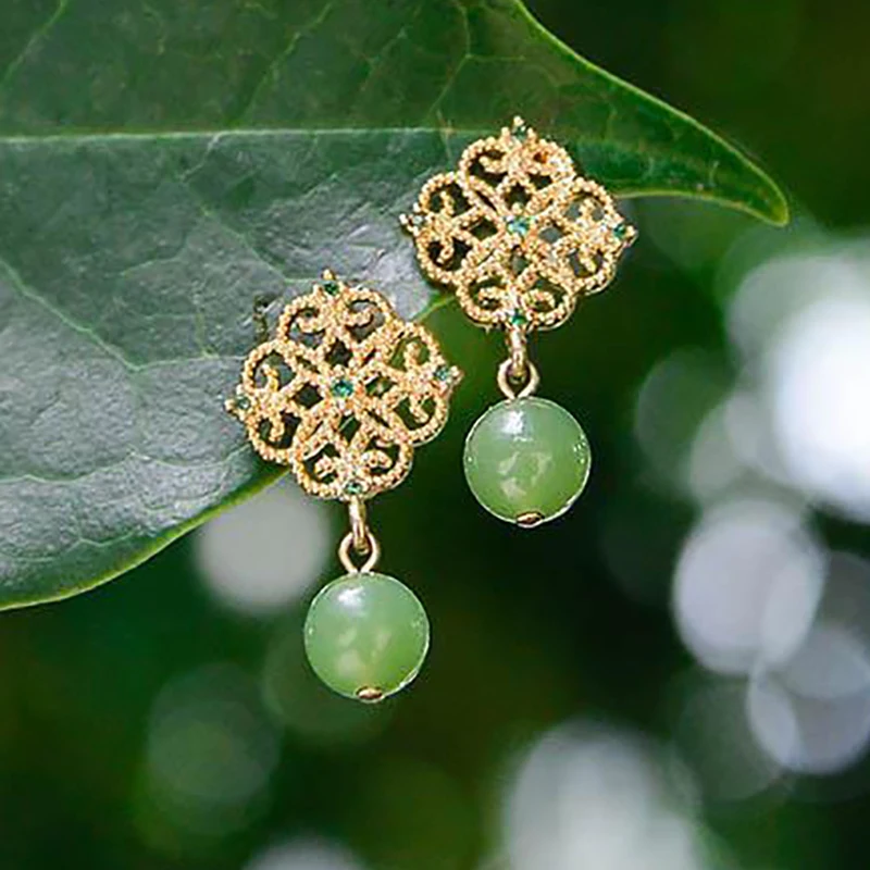 Original-design-natural-Hetian-white-jade-carved-hollow-Earrings ...