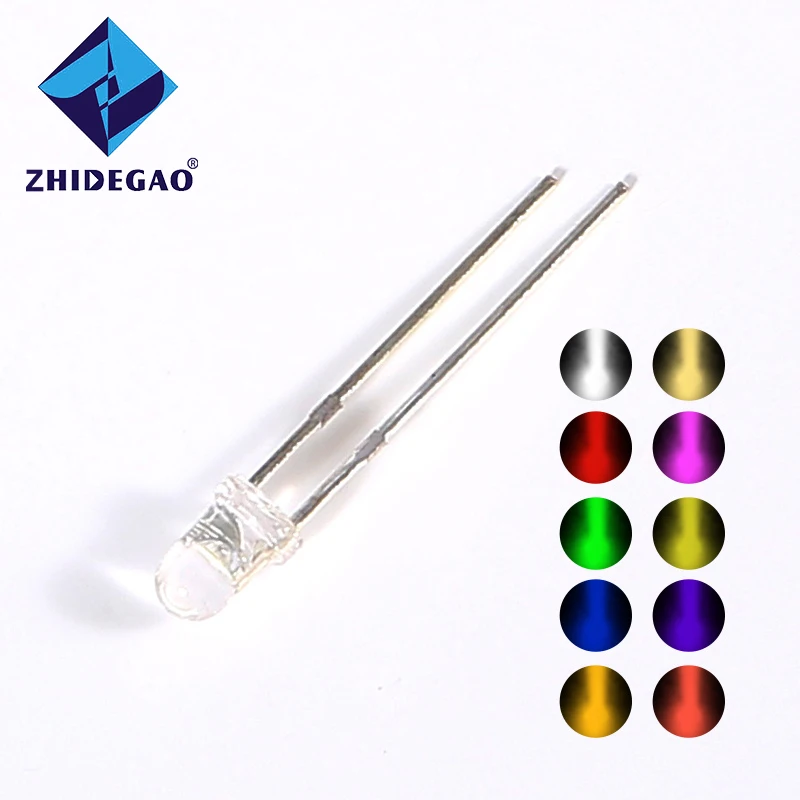 100PCS 3MM LED Diode Kit 3V DIY Set Light Emitting Warm White Green ...