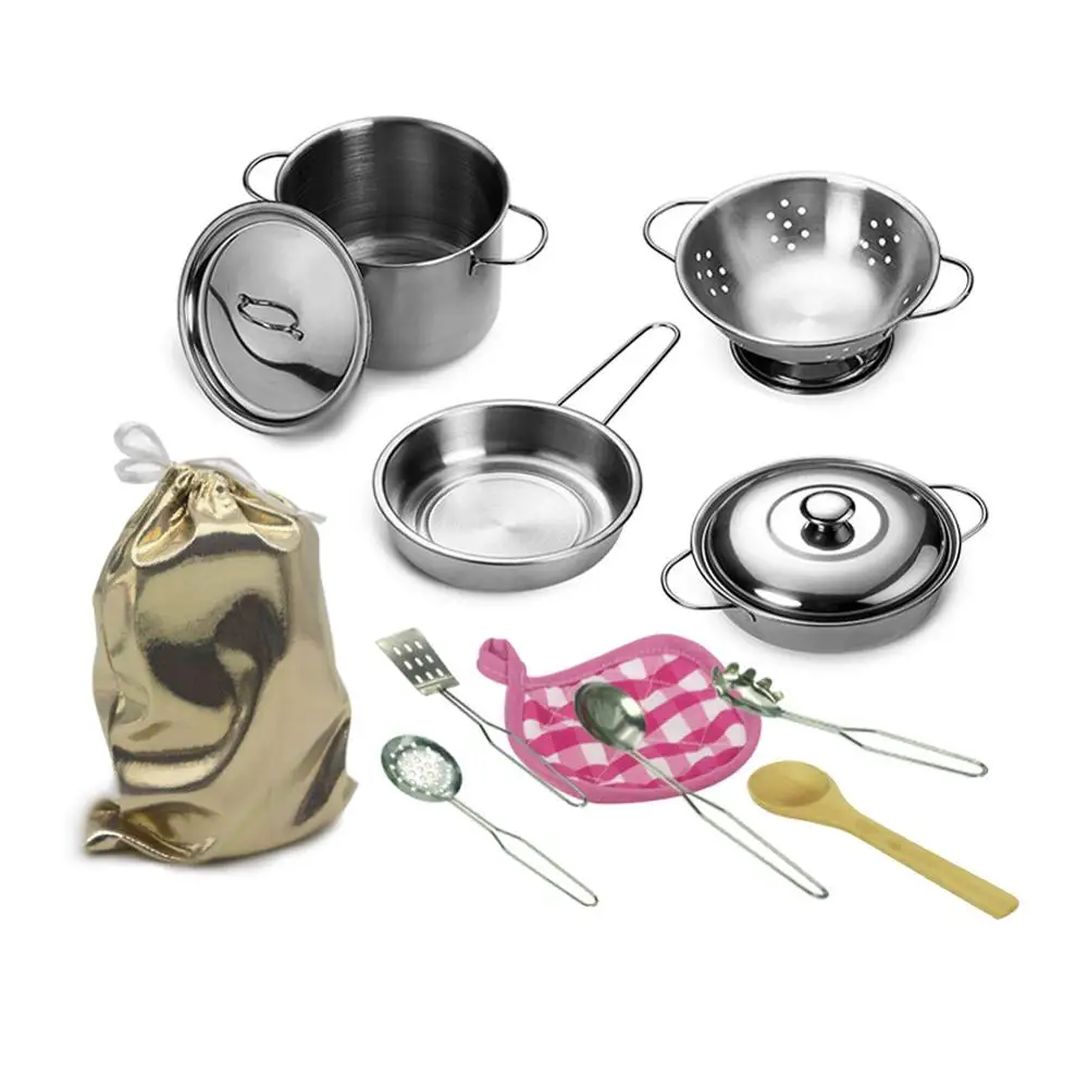 12Pcs Kitchen Toys Stainless Steel Cooking Pots Pans Food Kids Babies ...