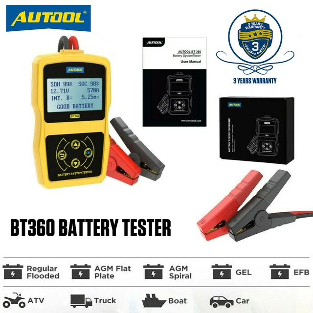 AUTOOL BT760 Car Battery Tester with Printer 6- 32V / BT360 12V Battery ...