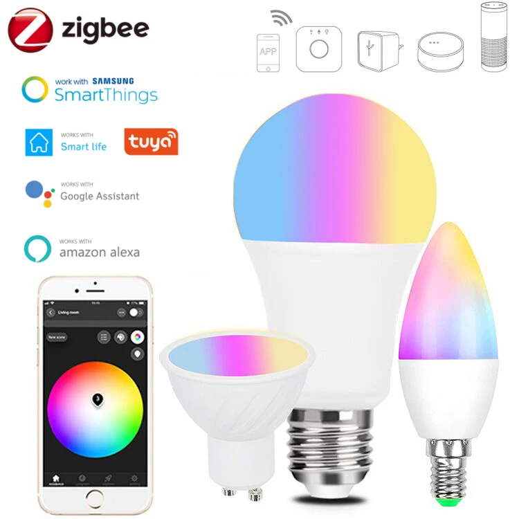 ZigBee 3.0 Tuya Wireless Smart Led Lamp E27 GU10 E14 RGBCW Dimmer Bulb ...