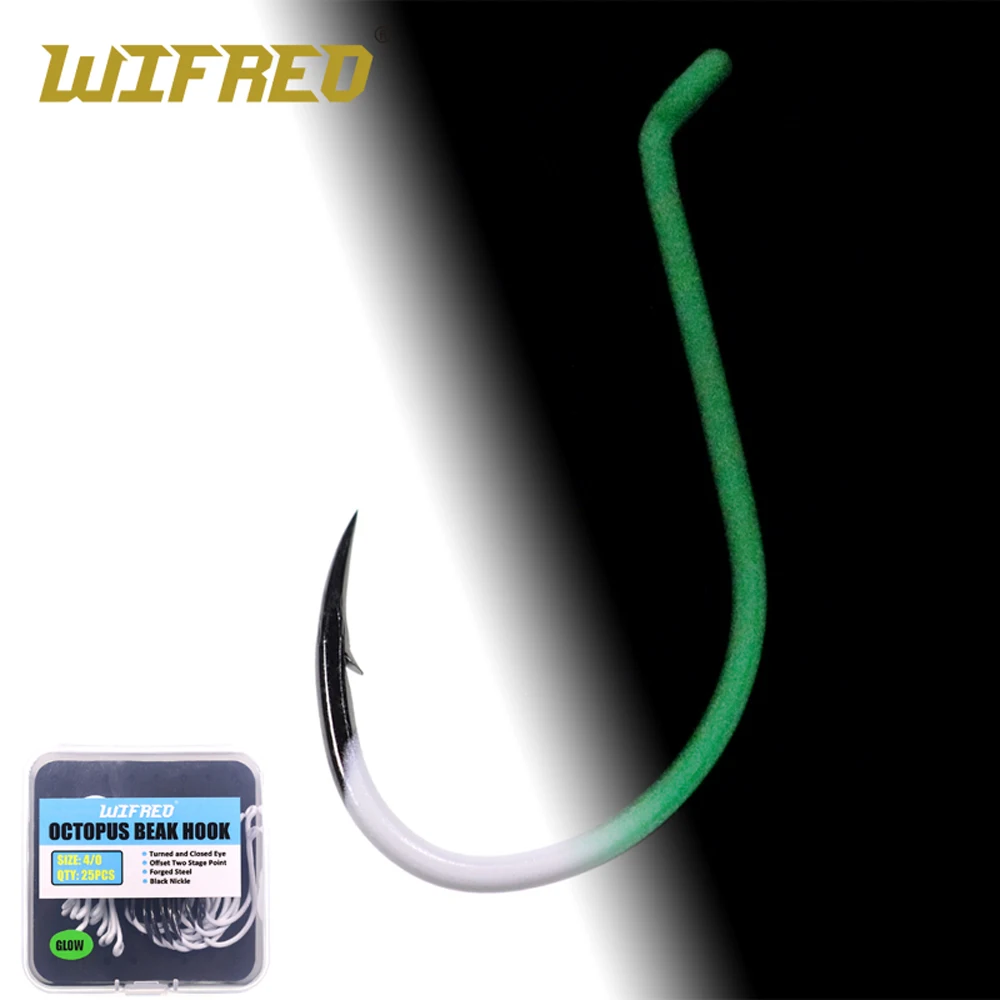 Wifreo 25PCS Saltwater Luminous Fishing Hooks Glow in the Dark Octopus ...