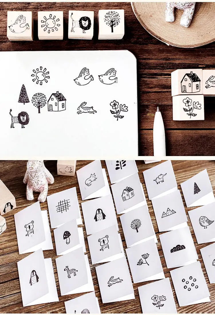 1 шт. маленькая лесная серия деревянная печать мультфильм милые ...