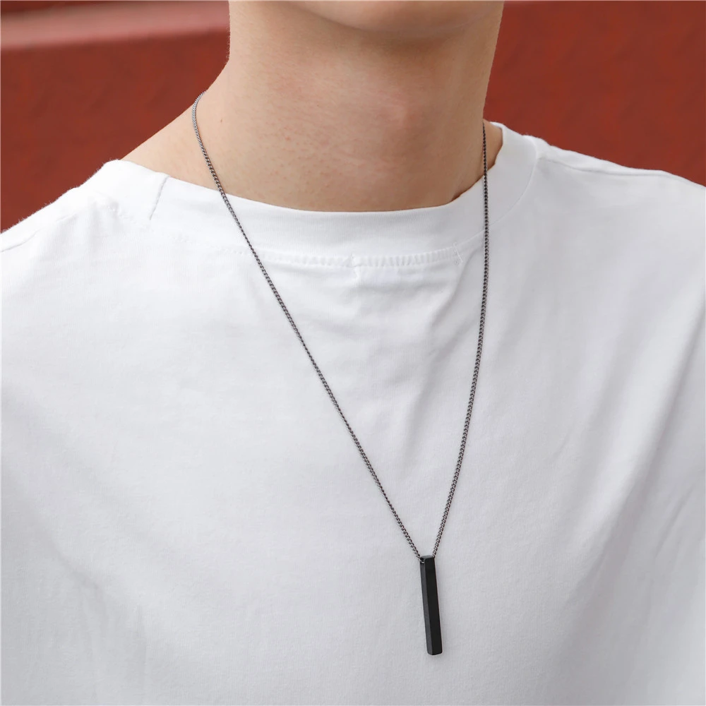 Fashion Rectangle Men Pendant Necklace Classic Stainless Steel Cuban ...