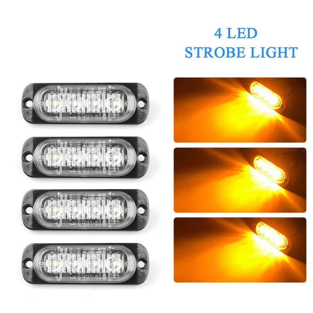 4pcs Amber 4 Led 36w 6500k Light Bar Car Truck Hazard Beacon Warning ...