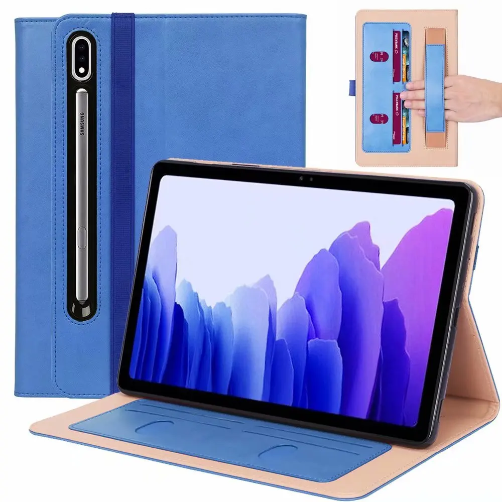 Funda de cuero para Samsung Galaxy Tab S7, SM T870, diseño de billetera, soporte, cubierta de ...