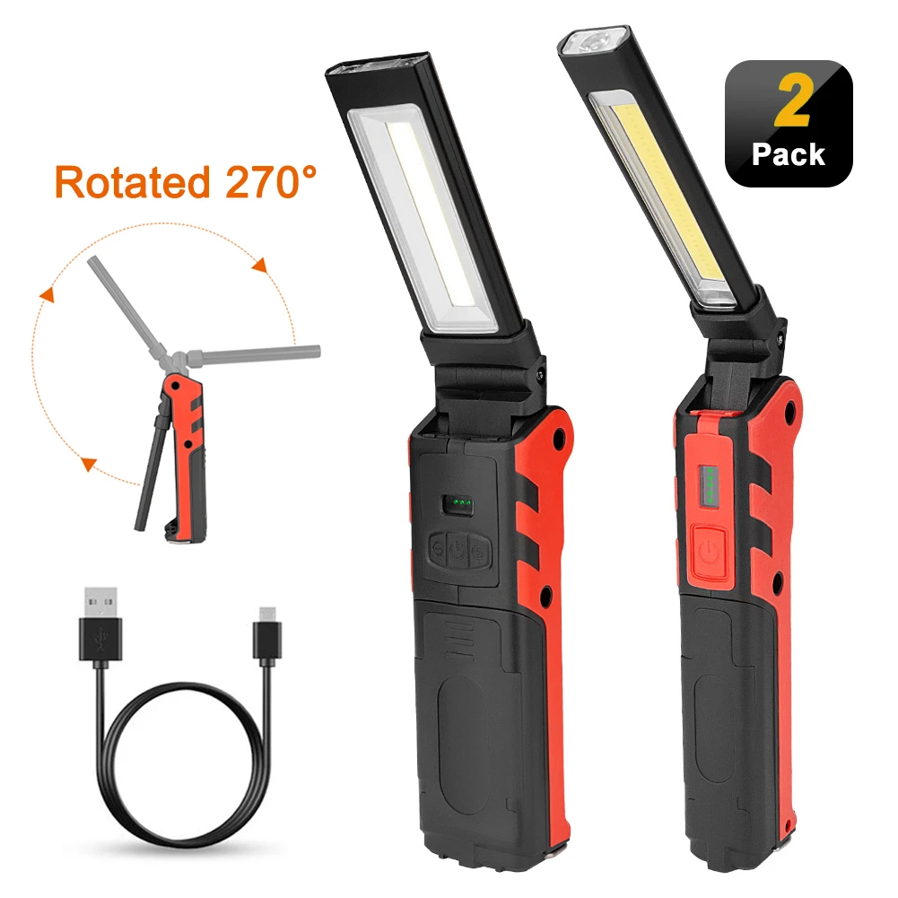 Dimmable Cob Led Work Light Usb Rechargeable Folding Flashlight ...