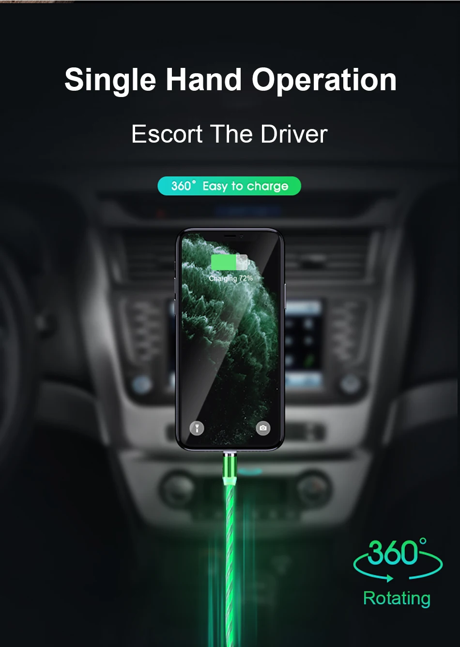 Câble téléphone,câble magnétique LED USB type-c-Micro-USB-8 broches,cordon de chargeur lumineux ...