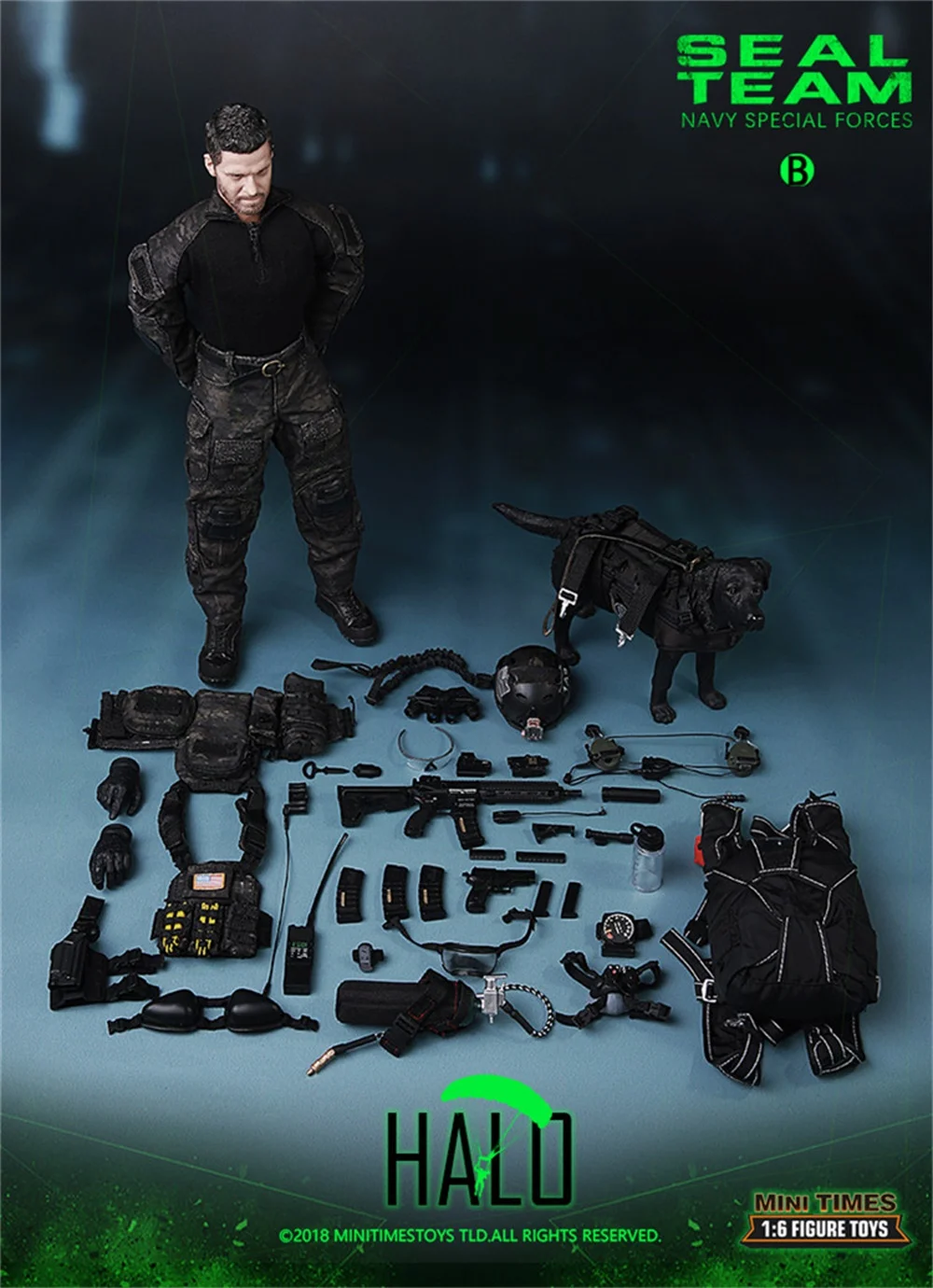 1-6-Minitimes-Toys-M013-SEALTEAM-Seal-Captain-K9-Halo-Night-Jump-Navy ...