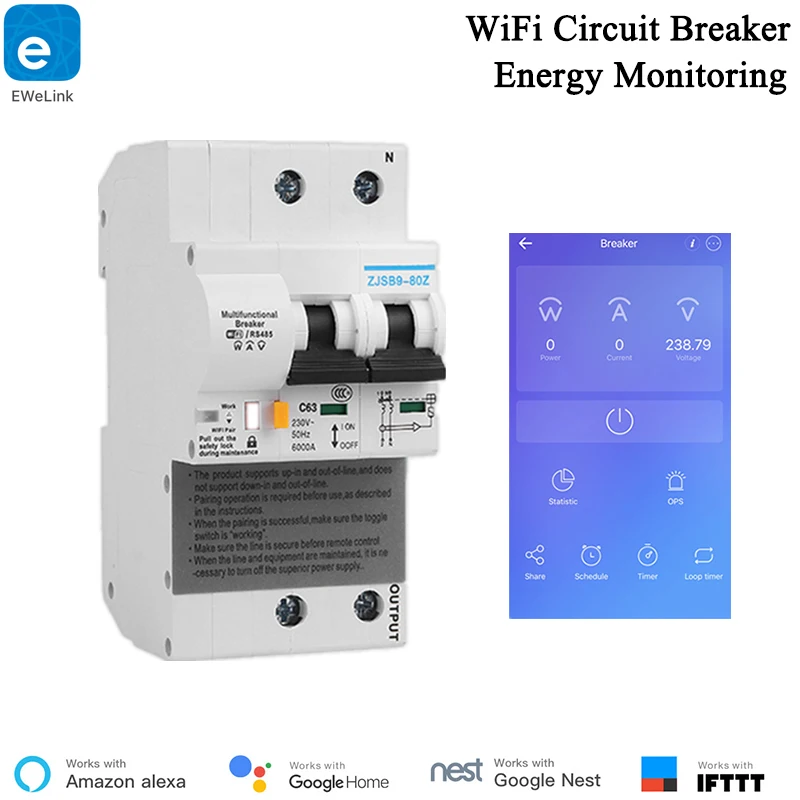 Smart Power Meter 2P WiFi Circuit Breaker Energy Monitoring Meter Smart ...