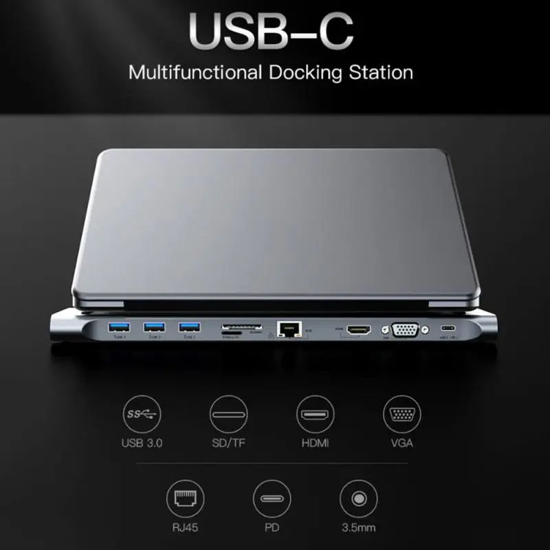 10 in 1 HUB USB C 4K Docking station Type C HDMI RJ45 Gigabit Lan PD ...