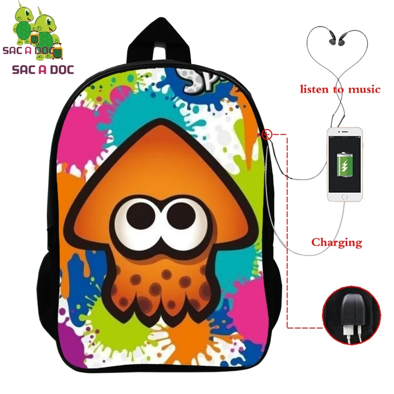 Splatoon 2 Game Backpack Women Men Multifunction USB Charging Laptop ...
