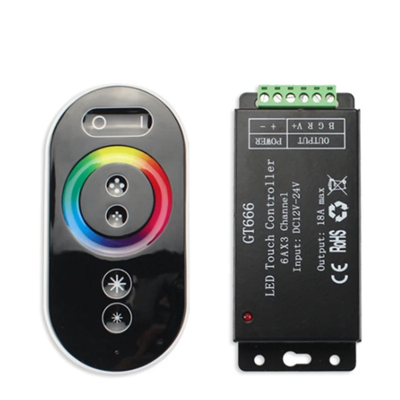 GT666 DC12 24V 6Ax3Channel RBG Touch LED Controller for 5050 RGB Strip ...