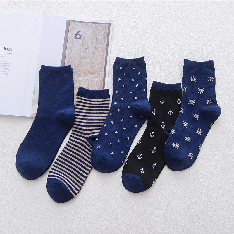 3-Pairs-Men-Navy-Socks-Business-Socks-Stripe-Anchor-Star-Snow-Male ...