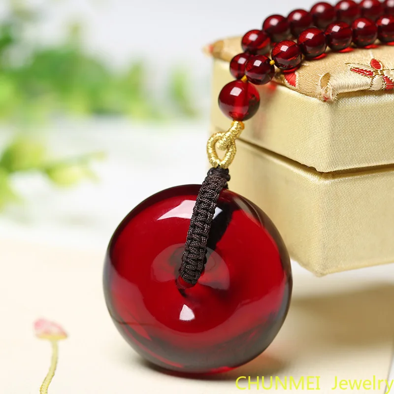 Myanmar Blood Red Amber Safety Buckle Pendant Necklace Raw Ore BALTIC ...