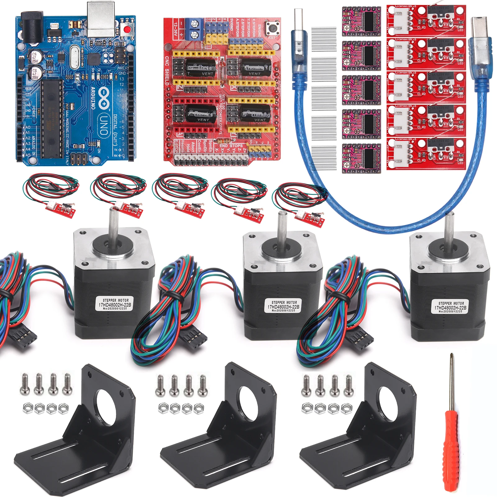 Kit Cnc De Impressora 3d Profissional + Placa Uno R3 + Interruptor Mecânico 1.4, Driver Drv8825 ...