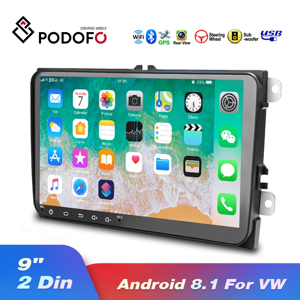 Podofo 2 Din Android 8.1 Car radio 9″ GPS WIFI Mp5 2Din Multimedia ...