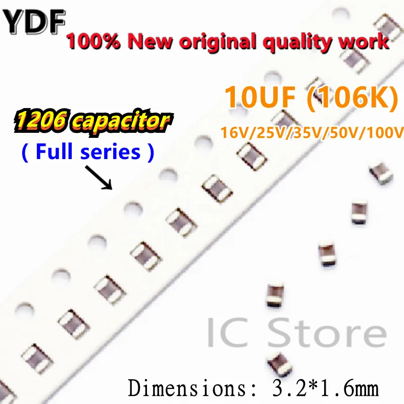 (10pcs) 100% New 1206 10UF 106 16V/25V/35V/50V/100V 10% SMD Chip ...