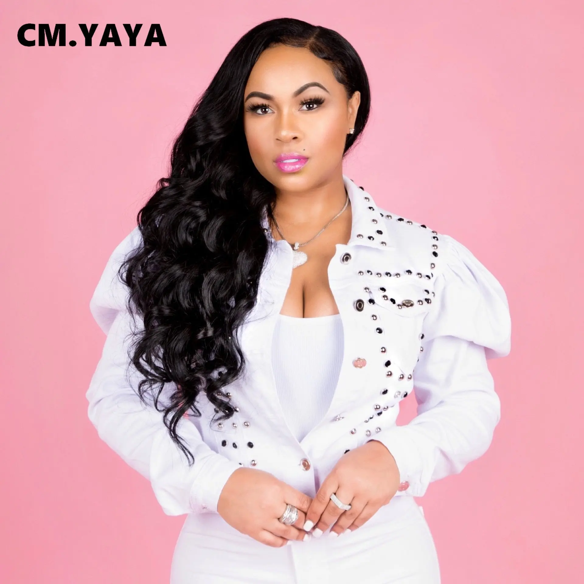 CM-YAYA-2020-Fall-Women-Autumn-Winter-Full-Sleeve-rivet-Button-Short ...