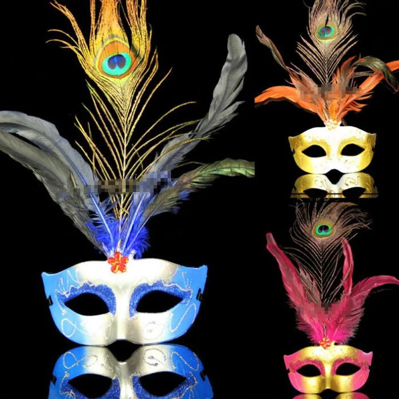 Peacock Feather Half Face Mask Women Girls Venice Princess Masquerade ...