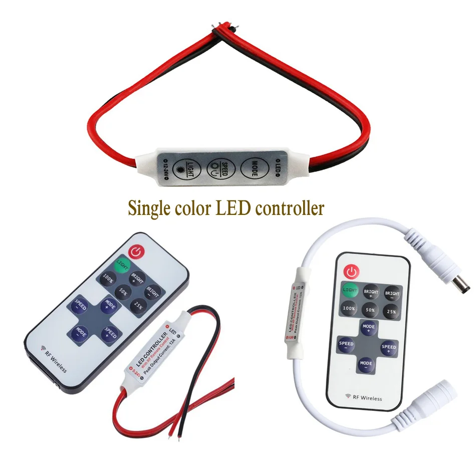 DC12V 24V Mini 3 Keys 11ey RF Single Color LED Controller Brightness ...