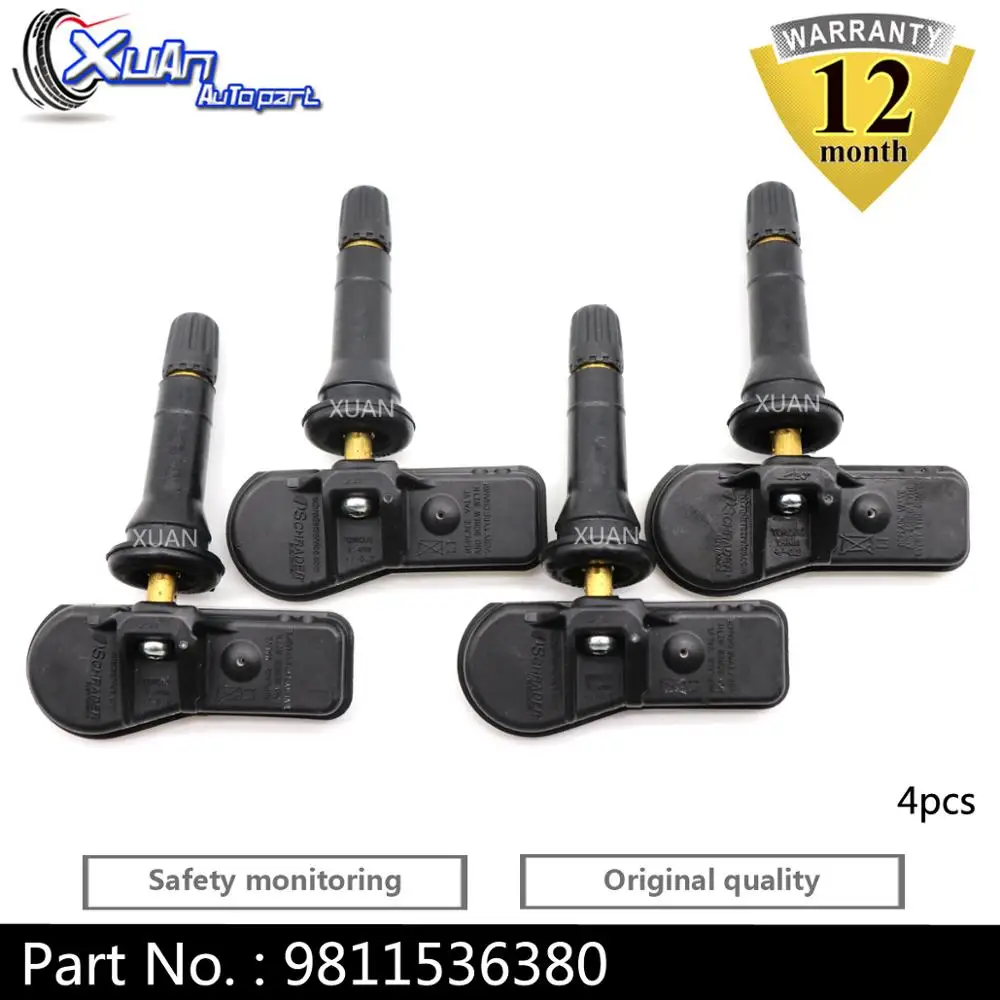 XUAN 4PCS Tire Pressure Monitor TPMS 9811536380 9673860880 For Peugeot ...