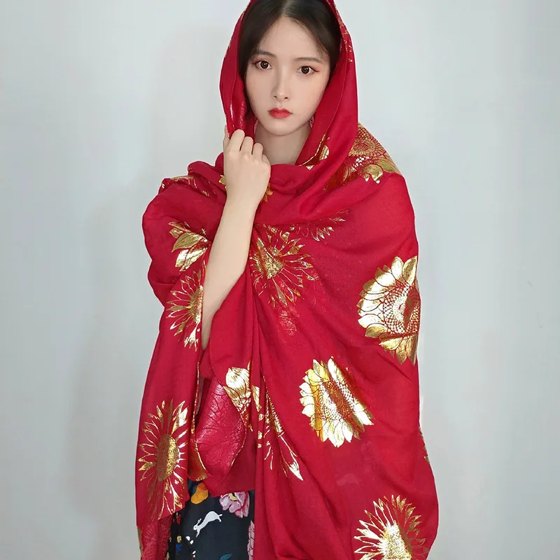 180*130Cm Large Red Scarf Flowers Pattern Female Vintage Gilding Spring ...