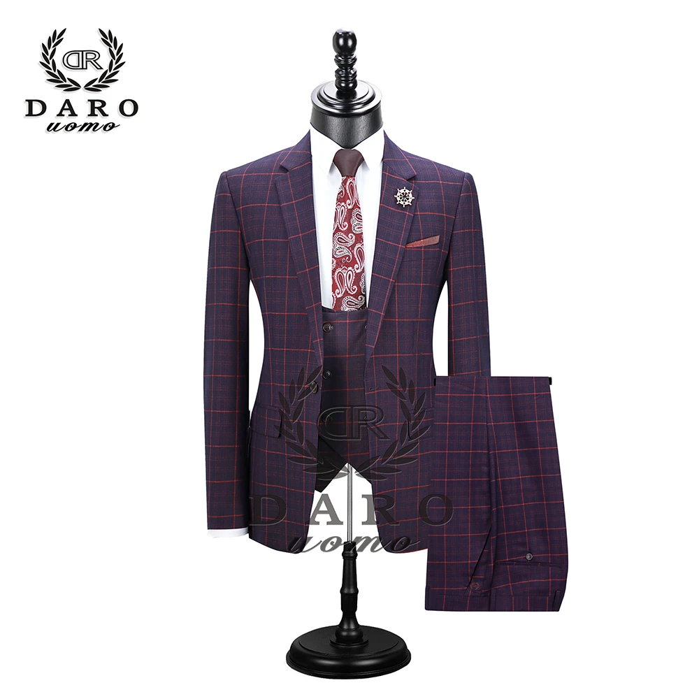 2020 Daro Mens Suit Terno Slim Fit Casual One Button Fashion Grid ...